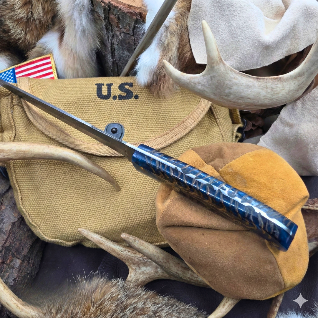 Damascus Fillet Knife Blue Pine Cone Handle - Oji Blades
